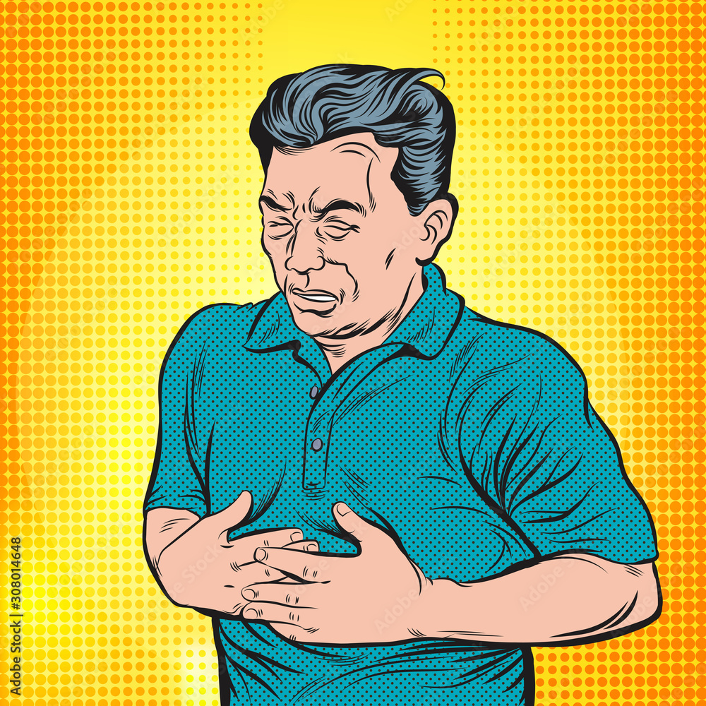 This man hurts his chest.Pop art retro vector illustration vintage ...