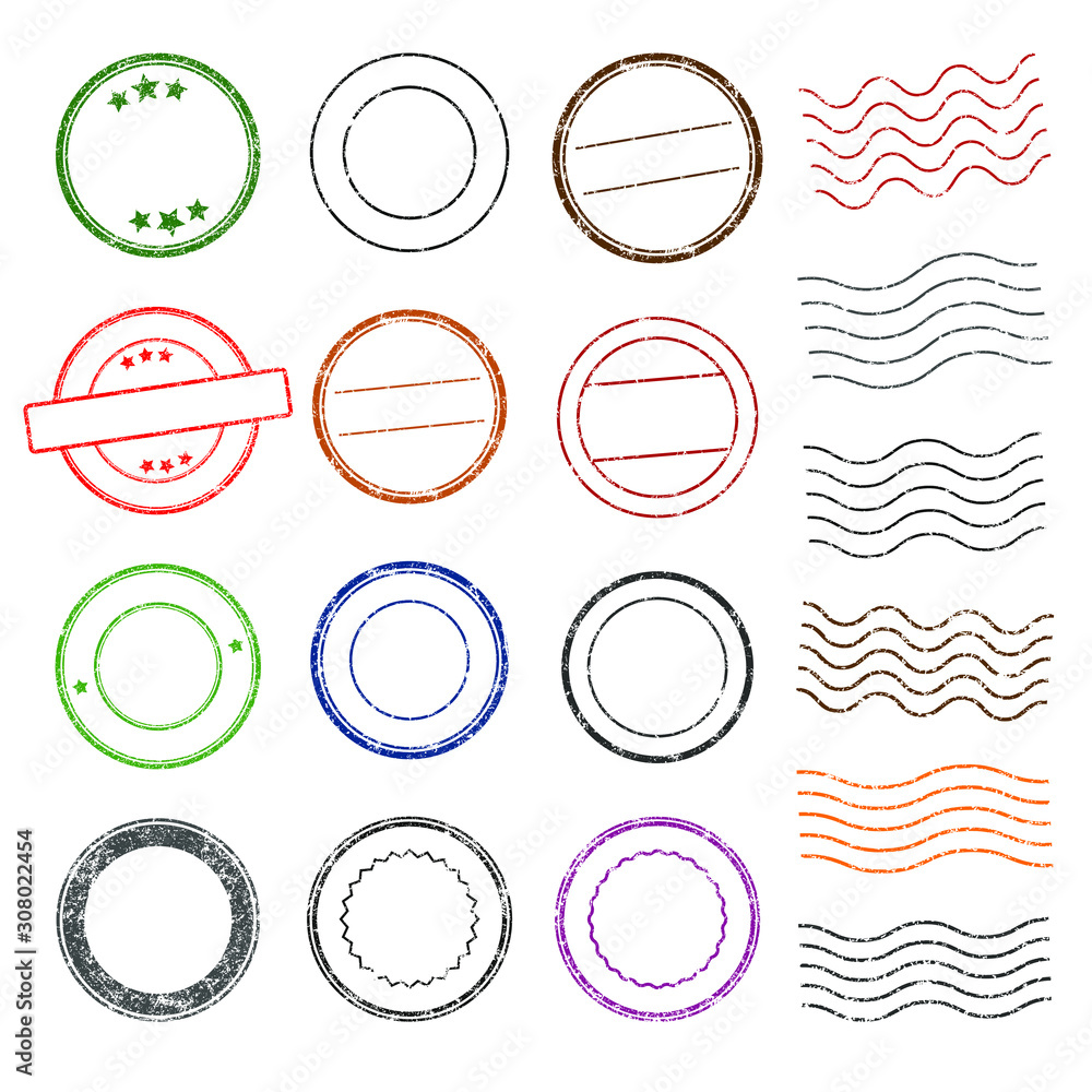Ink color Stamps Round frames vector icon set. Stamp grunge textured ...