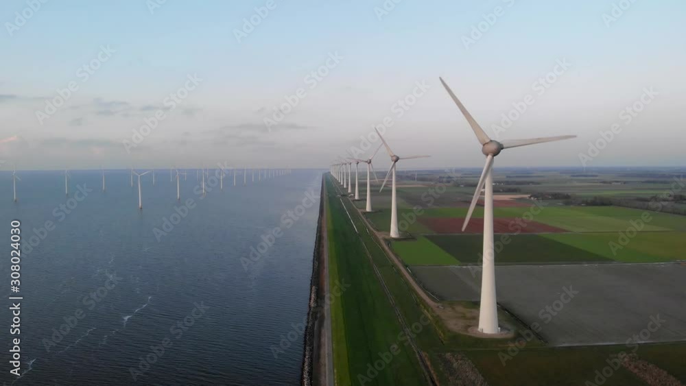 Wind turbine from aerial view, Drone view at windpark westermeerdijk a ...