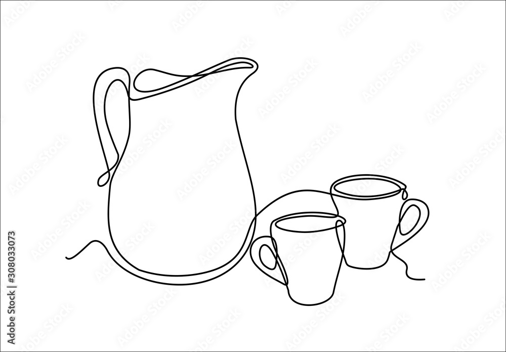 Milk and cup of coffee continuous one line drawing minimalism design ...
