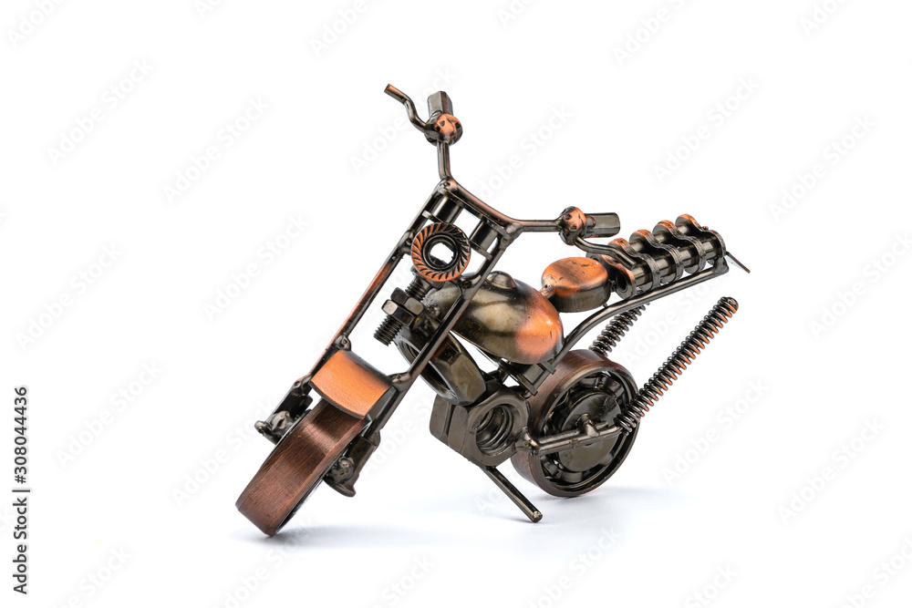 Hand craft of Motorcycle model made by scrap metal pieces isolated on ...