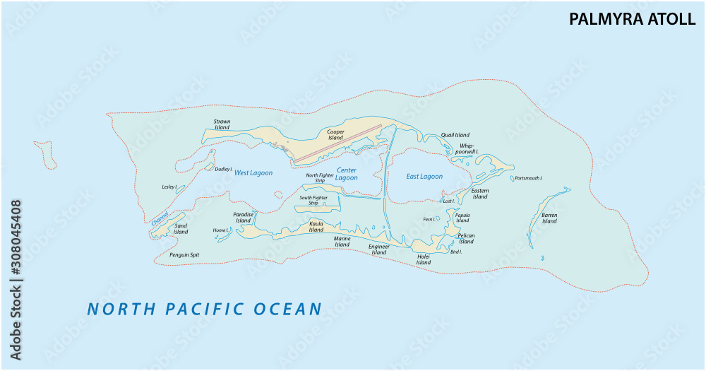 Map of the Palmyra Atoll an unorganized territory of the United States ...