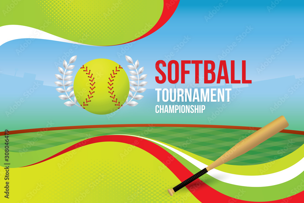 Vector of softball championship design with field background. Stock ...