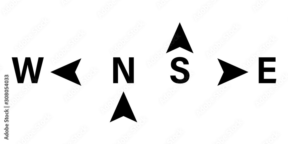Nautical navigation, GPS direction icon set. East, West, South and ...