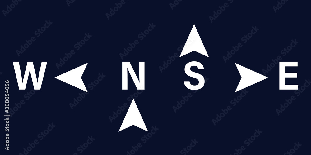 Nautical navigation, GPS direction icon set. East, West, South and ...