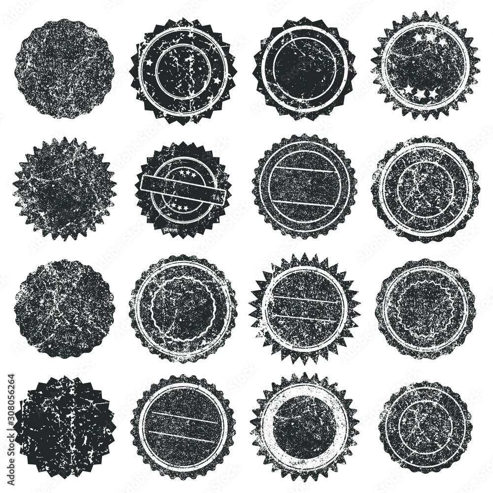 Black Ink color empty Stamps Round frames vector icon set. Stamp grunge ...