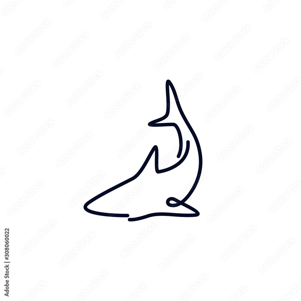 simple minimalist line art, monoline, outline shark logo design vector ...
