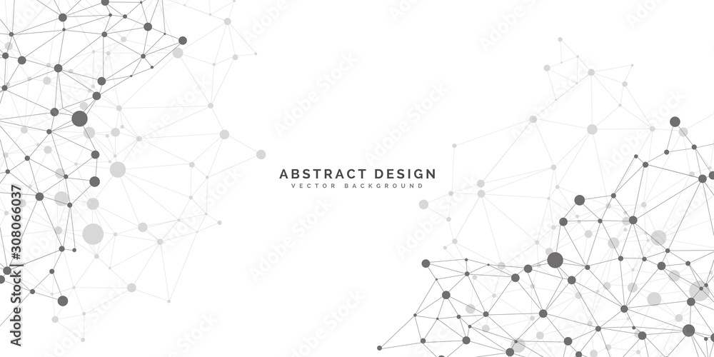 Geometric abstract background with connected line and dots. Network and ...