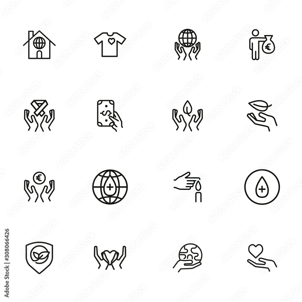 Volunteering line icon set. Money, planet care, blood donor. Charity ...
