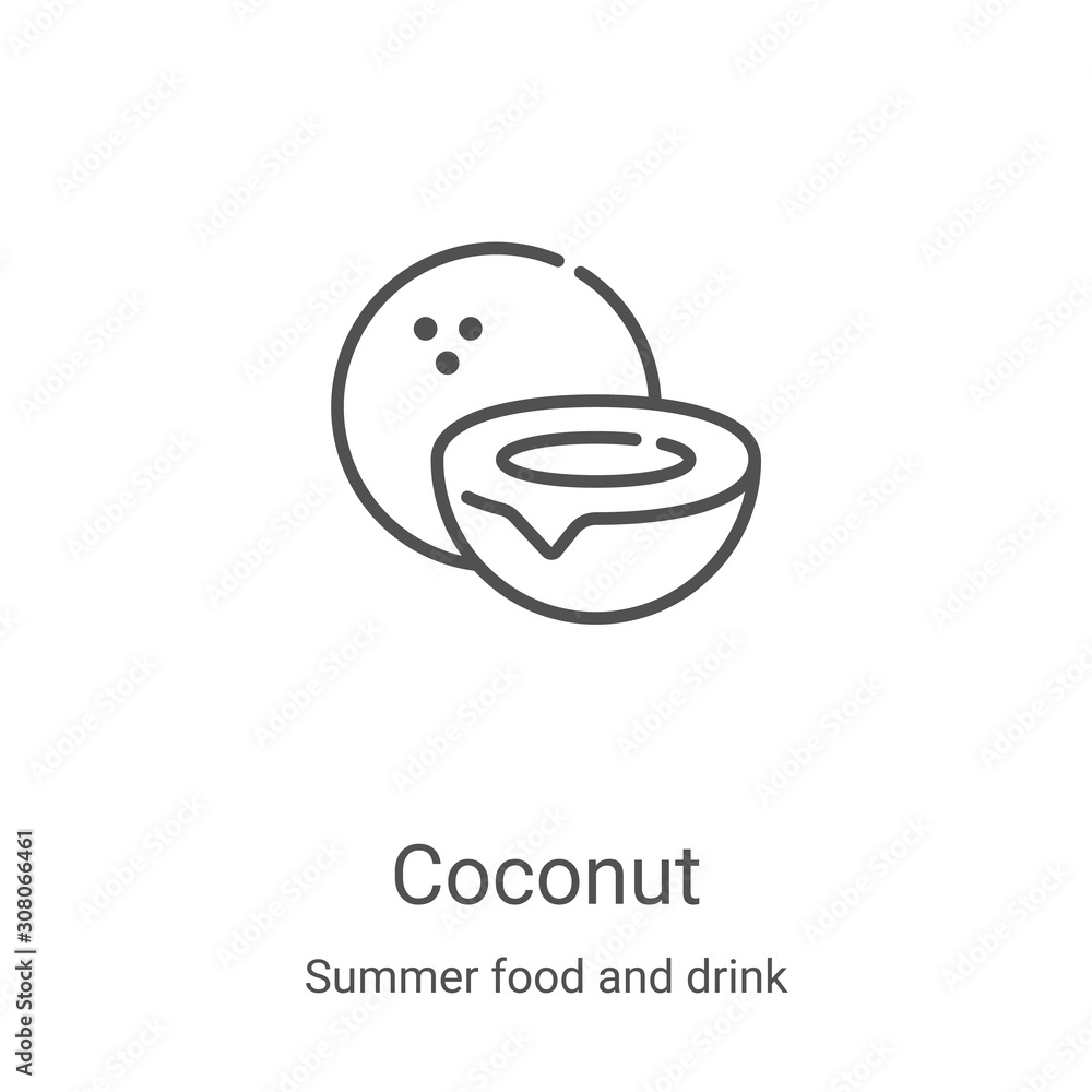 coconut icon vector from summer food and drink collection. Thin line ...