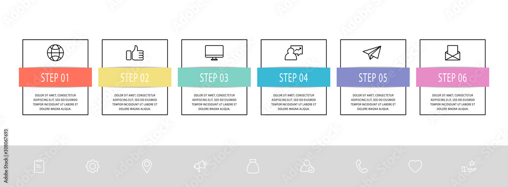 Fototapeta mapa świata dla dzieci Vector infographic flat template. Rectangles for six diagrams ...