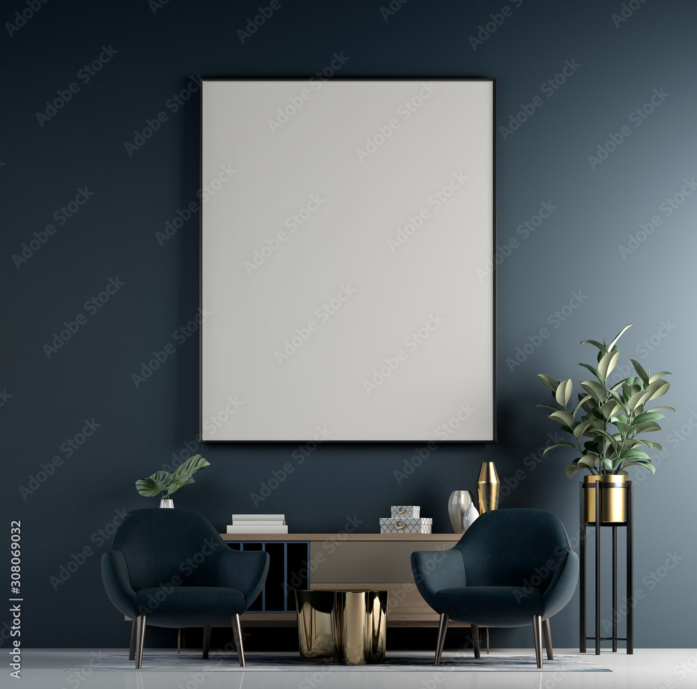 Modern loft living room and blue wall texture background interior ...