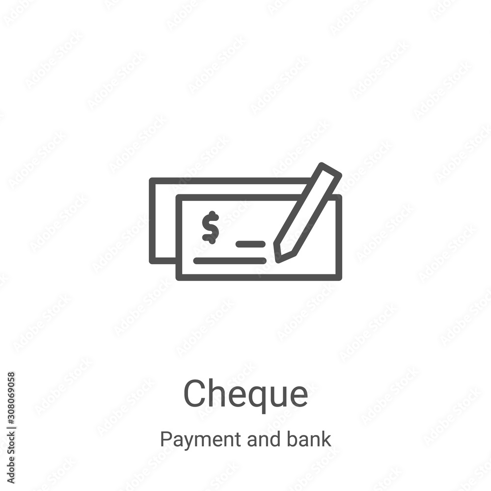 cheque icon vector from payment and bank collection. Thin line cheque ...