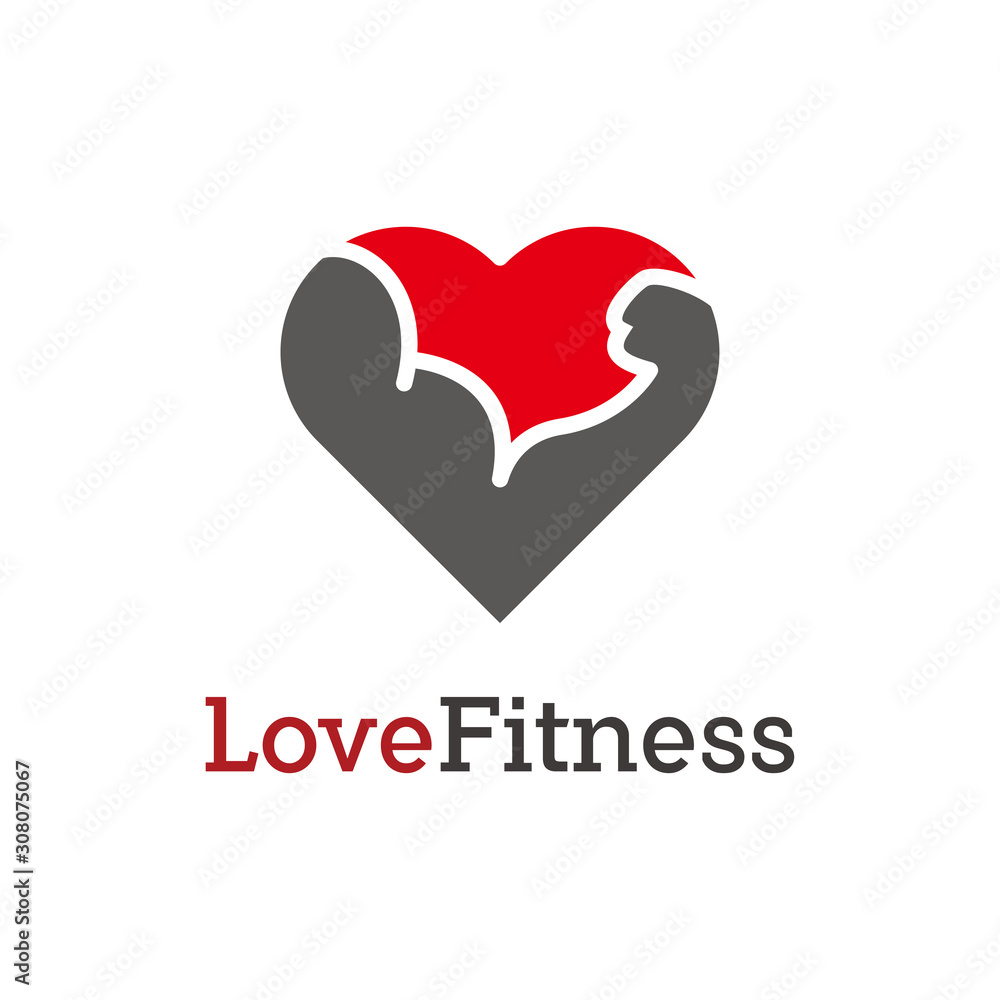 unique love fitness logo. consisting of a love heart icon with strong ...