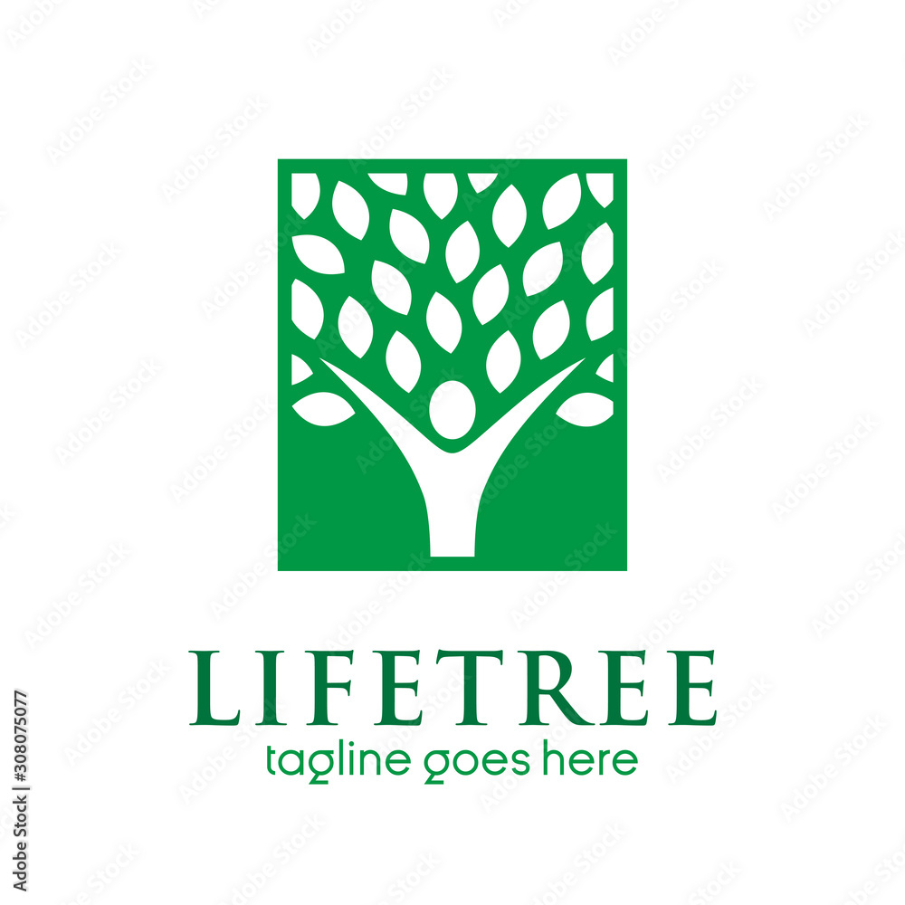human tree icon with leaves in square concept. go green logo. nature ...