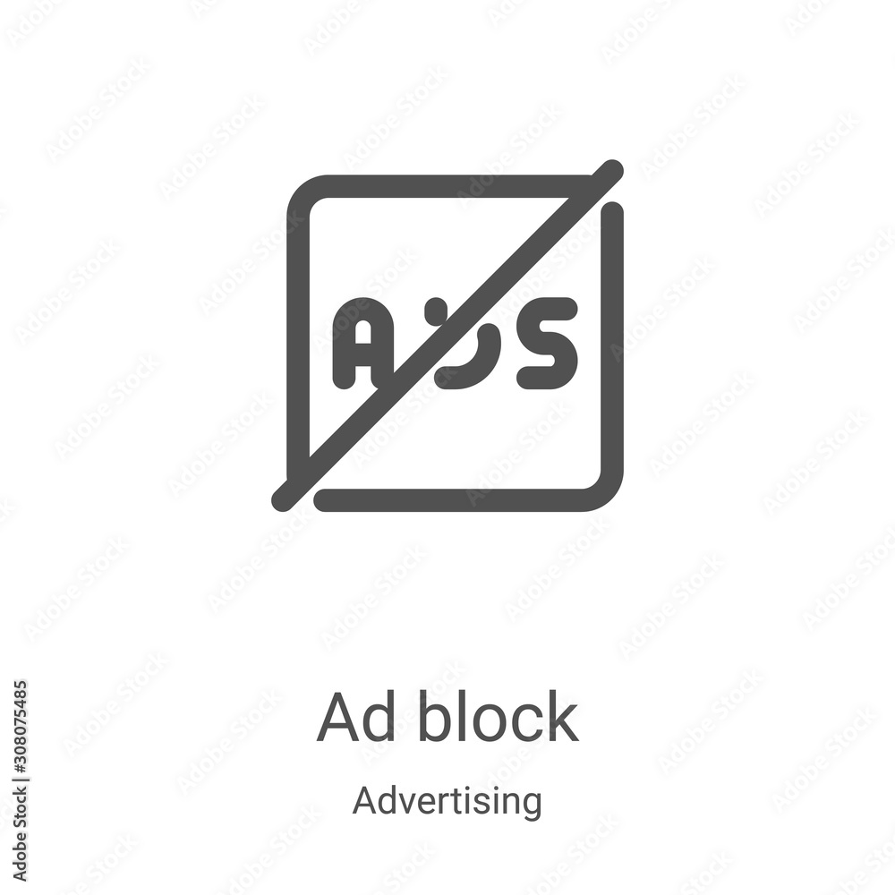 ad block icon vector from advertising collection. Thin line ad block ...