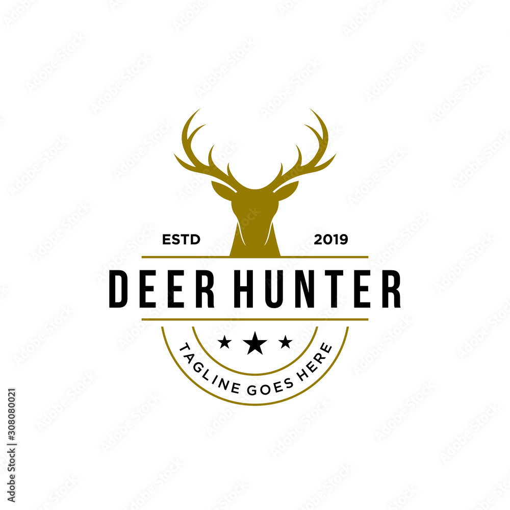 deer hunter logo, badge, emblem, label design template. vector ...