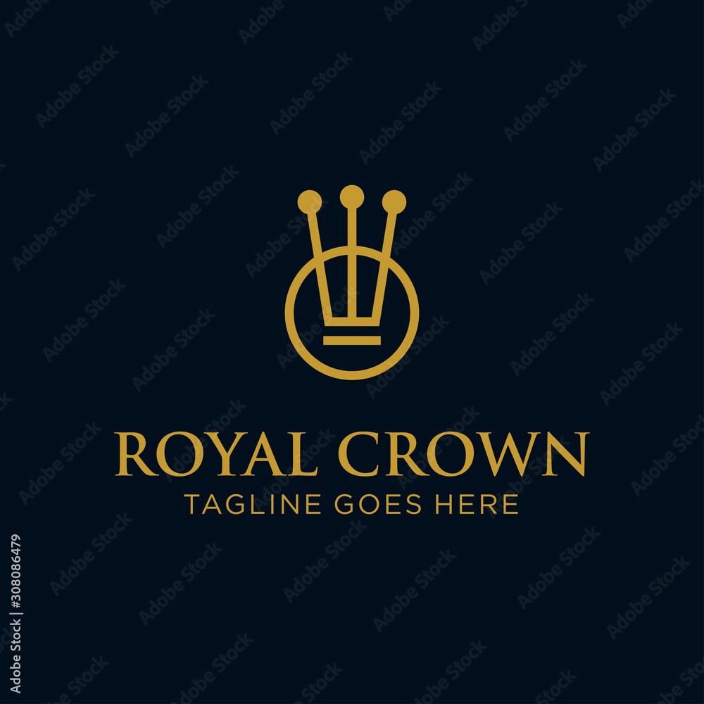 simple line art linear luxury Royal crown and circle logo design vector ...