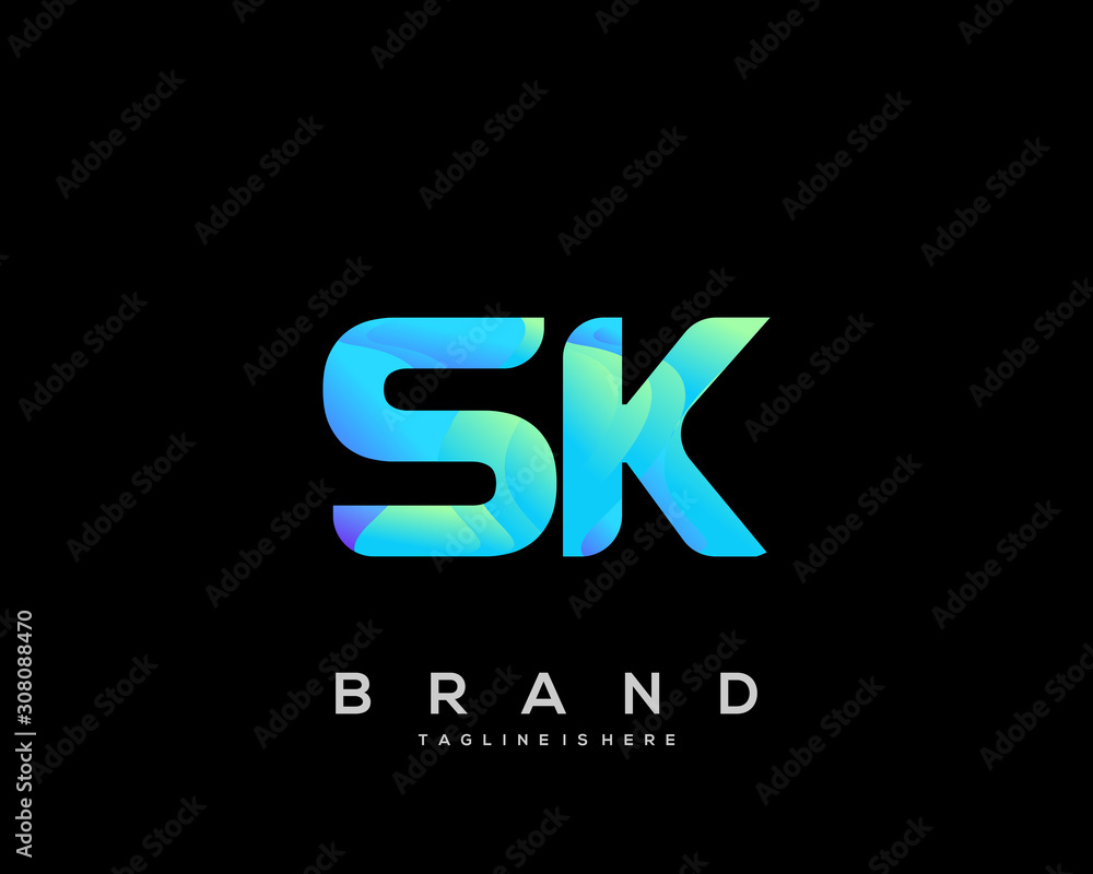 Initial letter SK logo with colorful, letter combination logo design ...