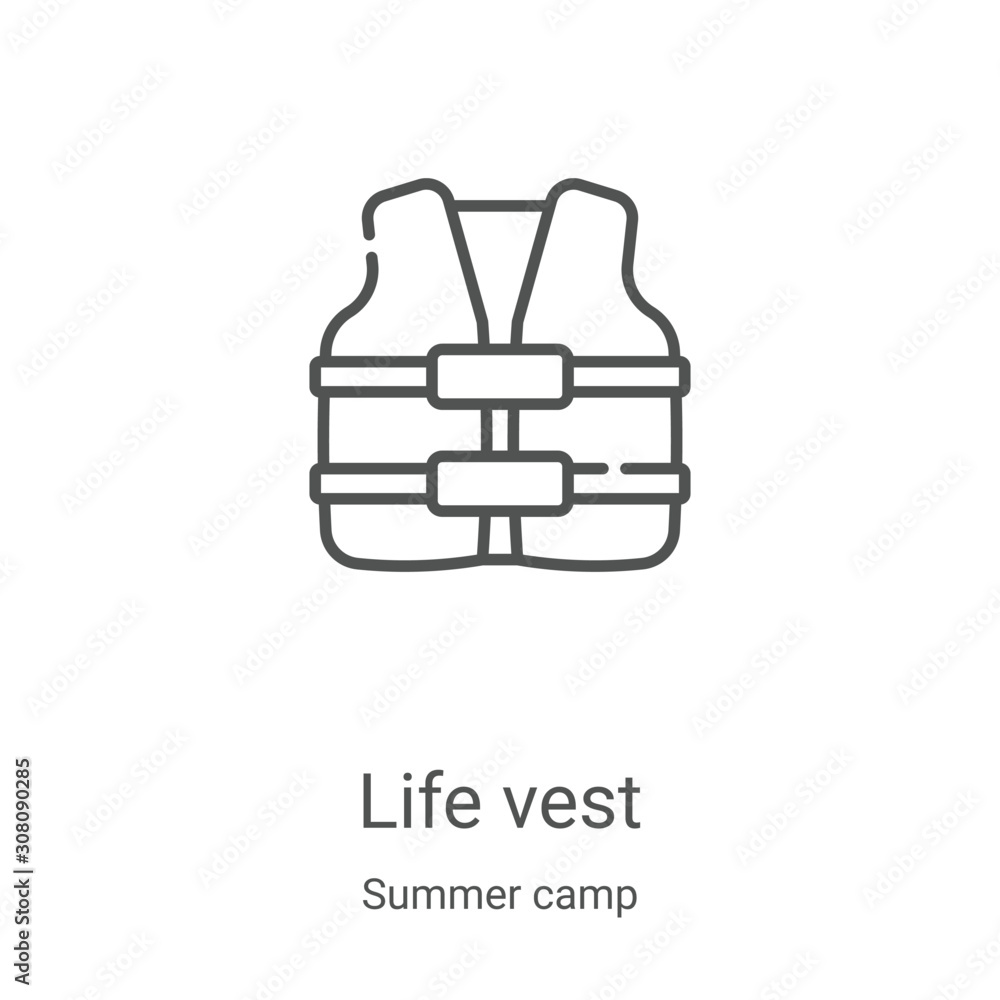 life vest icon vector from summer camp collection. Thin line life vest ...