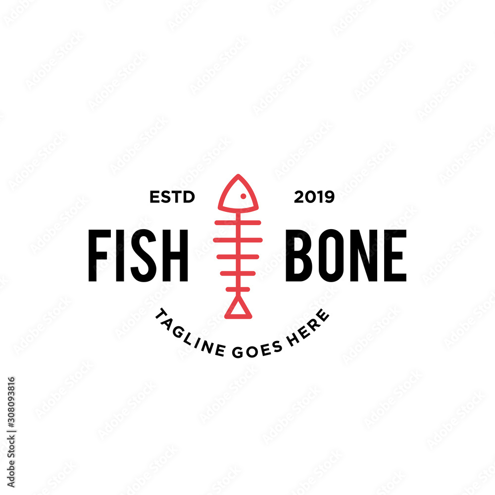 simple line art, outline fish bone, fish skeleton logo design vector ...
