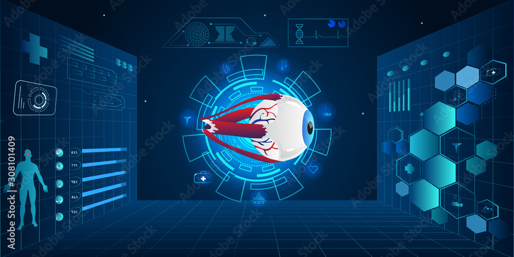 Human eye and treatment science technology concept. Future science ...