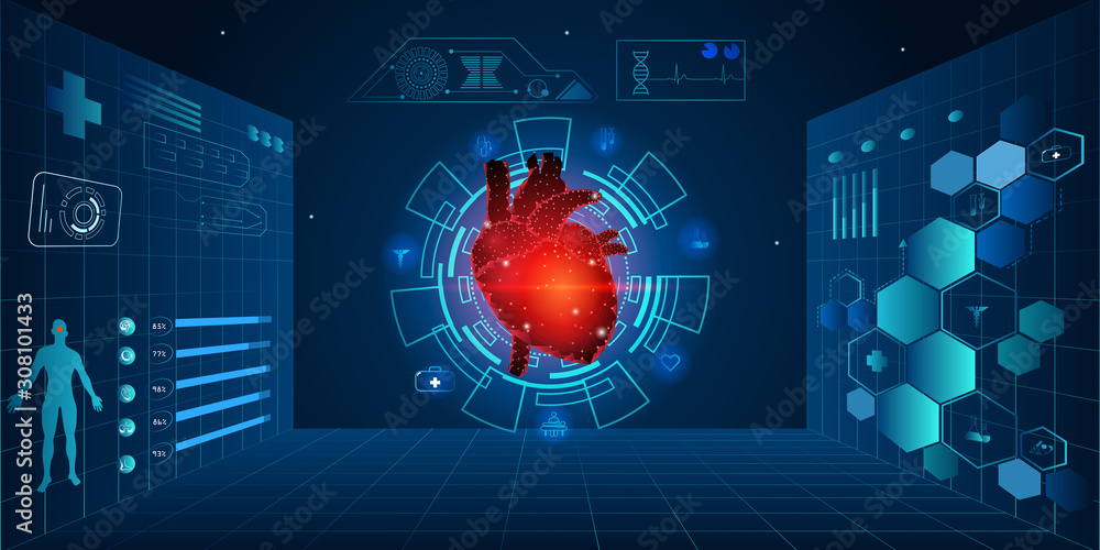 Human heart and treatment science technology concept. Future science ...