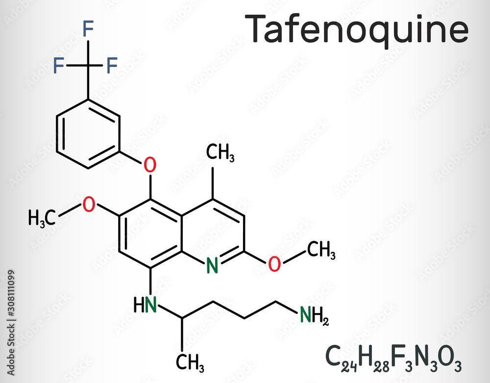 Tafenoquine drug molecule. It is used to prevent and to treat malaria ...