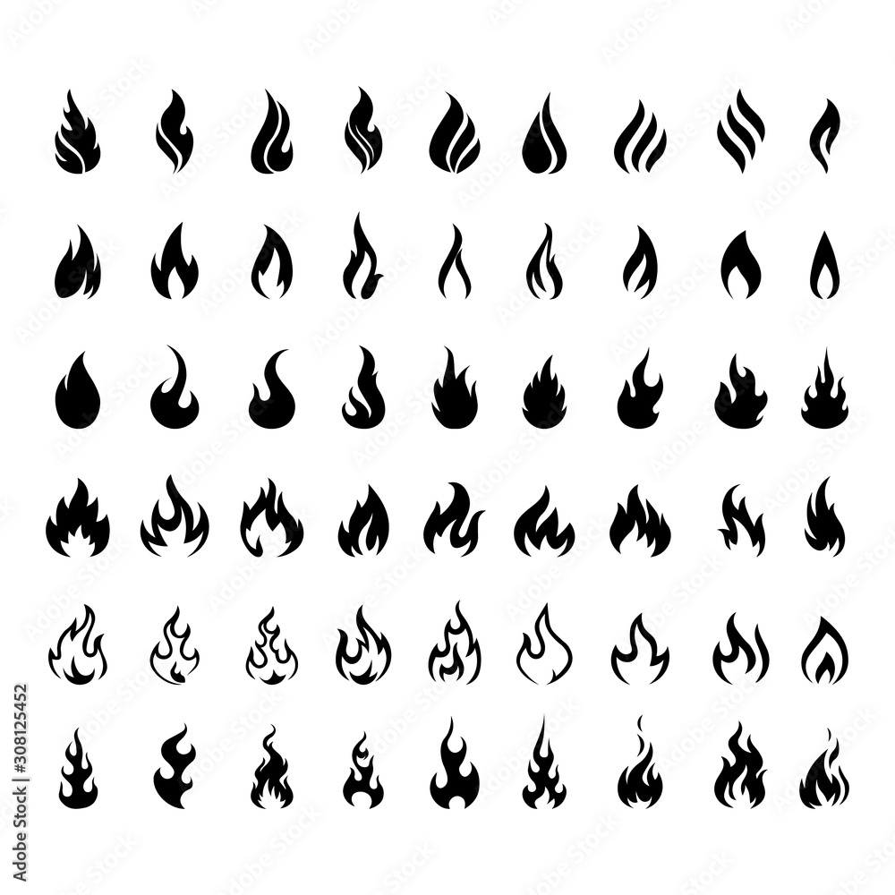 flame icons. Flame logo, fire icon. Vector set of icons for fire. Stock ...