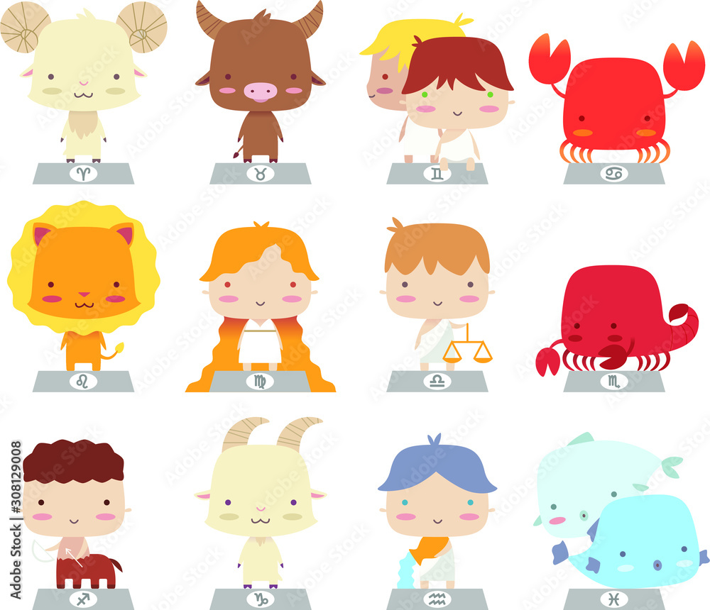 Cartoon zodiac signs Stock Vector | Adobe Stock