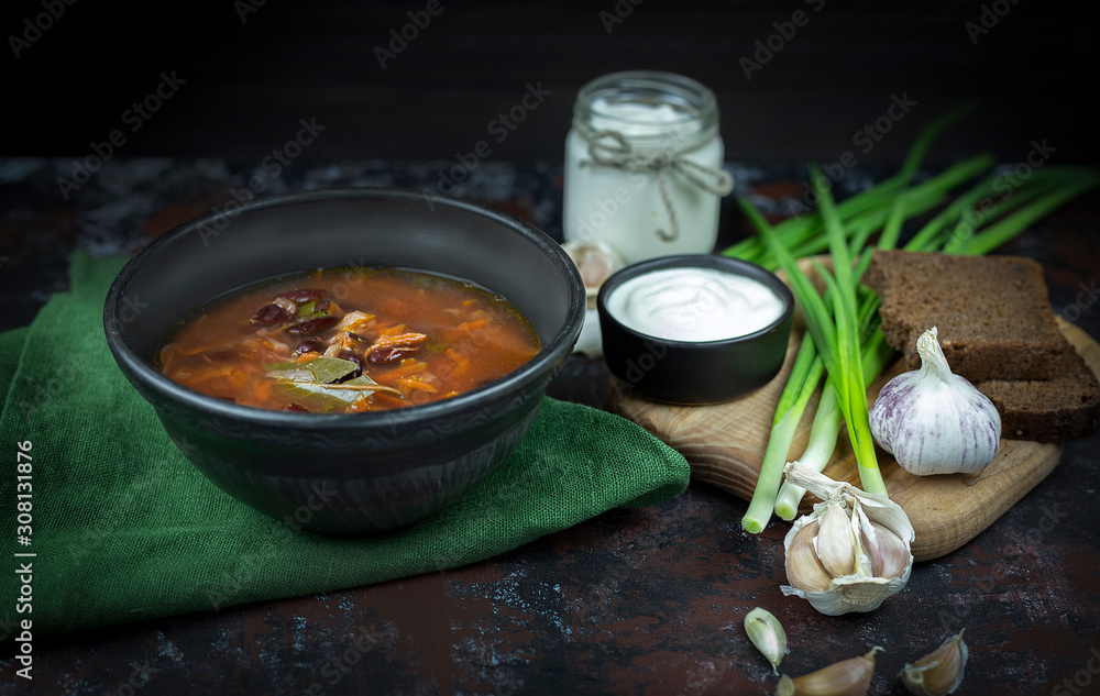 red borsch traditional national dish of Ukrainian cuisine. stock photo ...