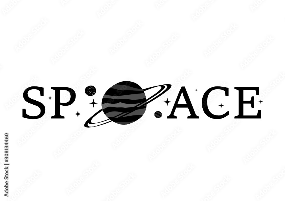 Word space on white background. Space doodle vector illustration with ...
