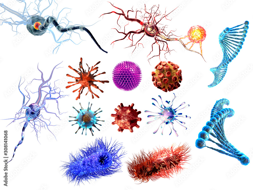 Virus, bacteria, dna, nerve cells. large collection. Detailed medical ...