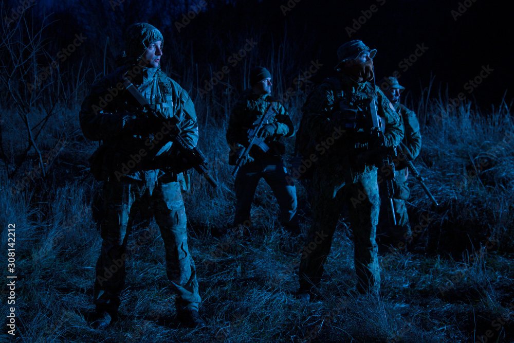 Army soldiers crew patrolling territory at night Stock Photo | Adobe Stock
