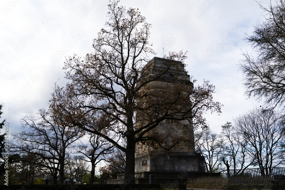 Stuttgart Bismarckturm Monument Tower Column Outdoors Autumn Sunset ...