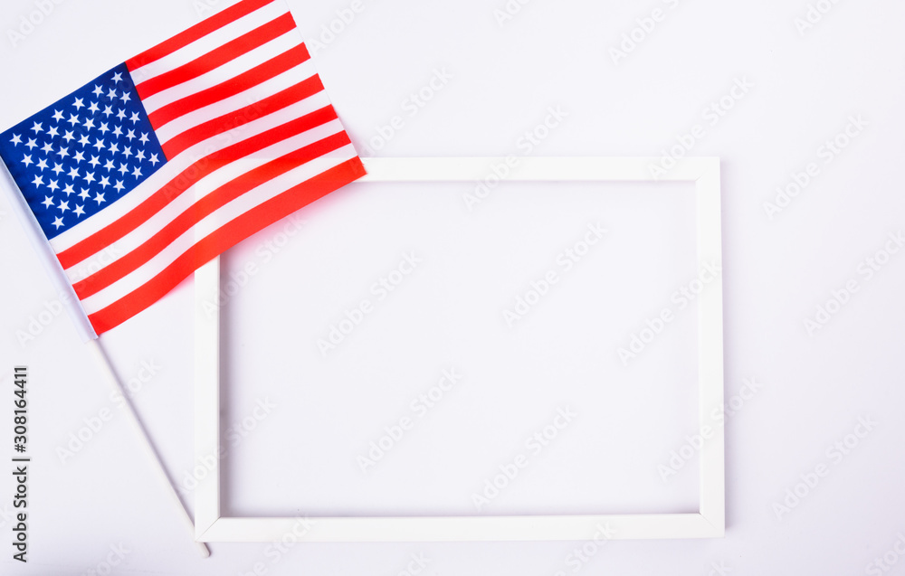 Martin luther king day, flat lay top view, American flag and photo ...