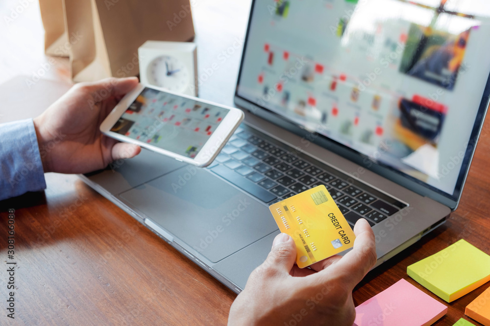 Using credit cards, shopping, online shopping Entering a credit code ...