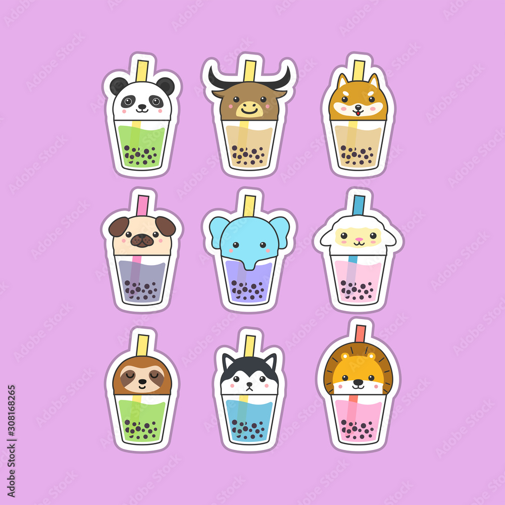 cute boba tea animals character design Stock Vector | Adobe Stock