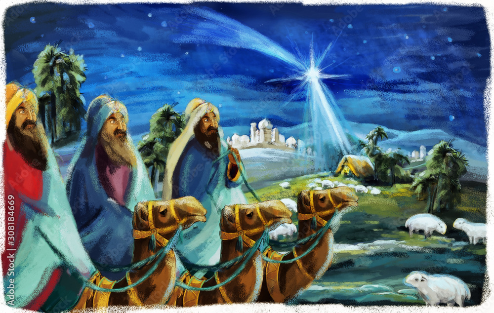religious illustration three kings - and holy family - traditional ...