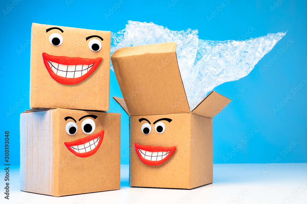 Opened boxes. Cardboard boxes for goods. Concept - Boxes for packaging ...