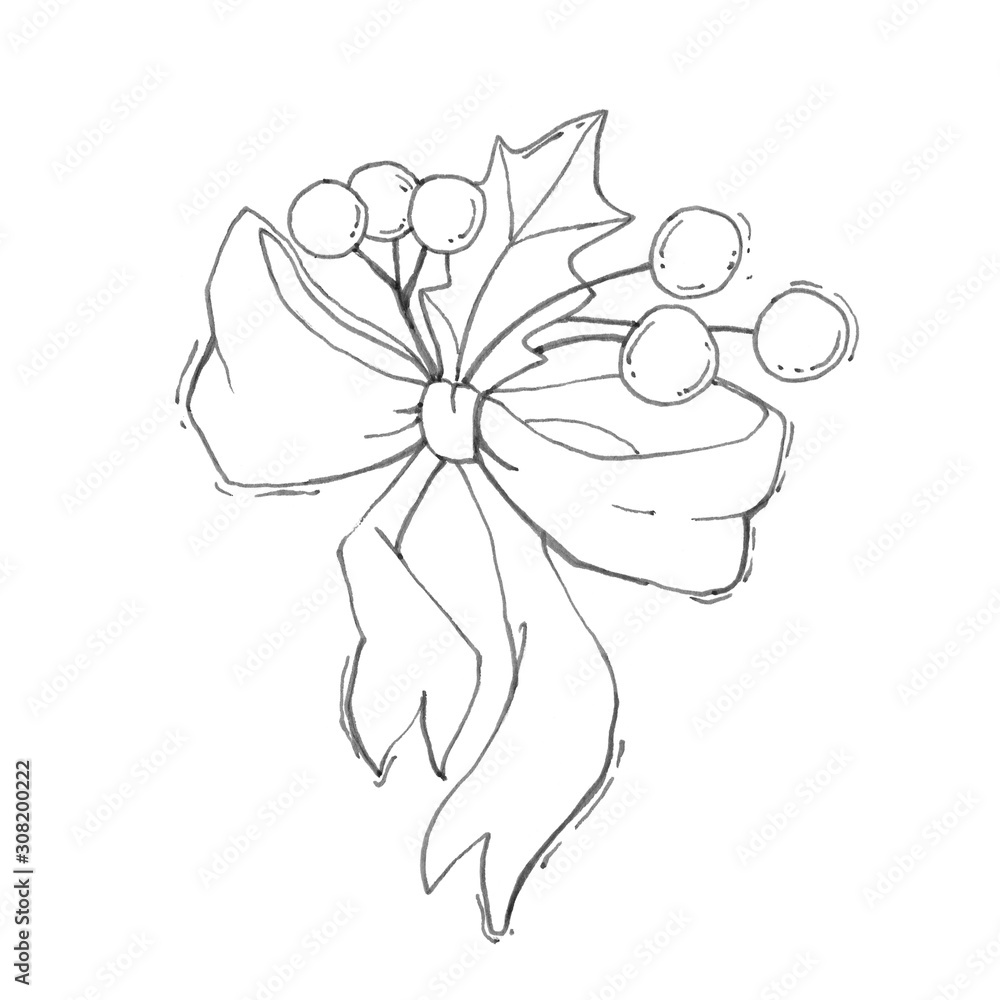 Bow. Merry Christmas Coloring page. Black and white background ...