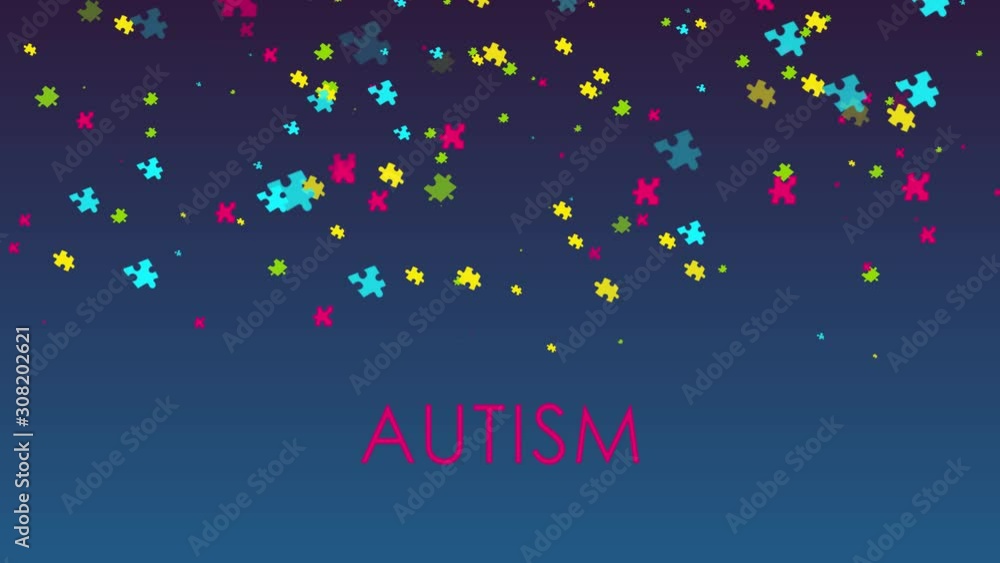 Autism awareness animation with falling puzzle pieces on blue ...