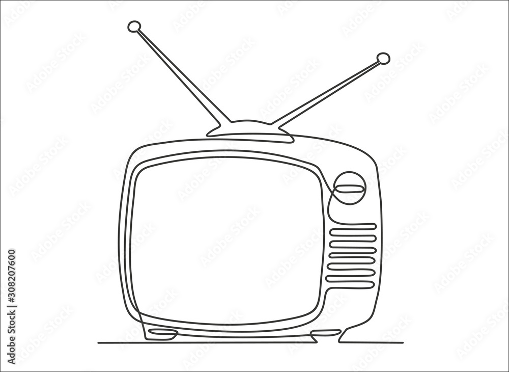 Continuous line drawing of Retro TV Stock Vector | Adobe Stock