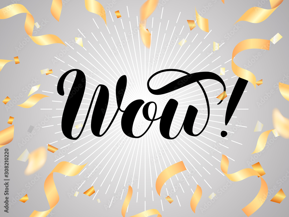 Wow! lettering. Vector illustration with golden serpentine background ...
