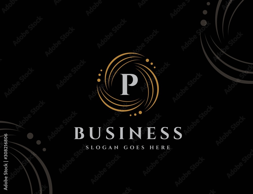 Royal circle gold orbit with dots initial letter P logo design vector ...