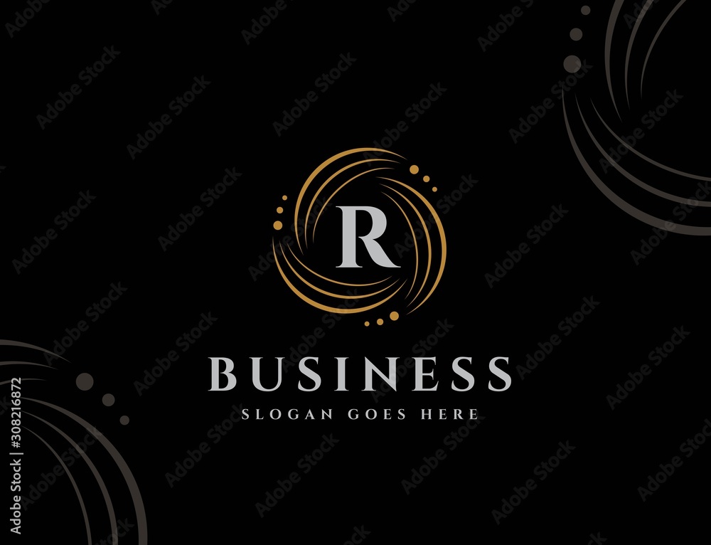 Royal circle gold orbit with dots initial letter R logo design vector ...