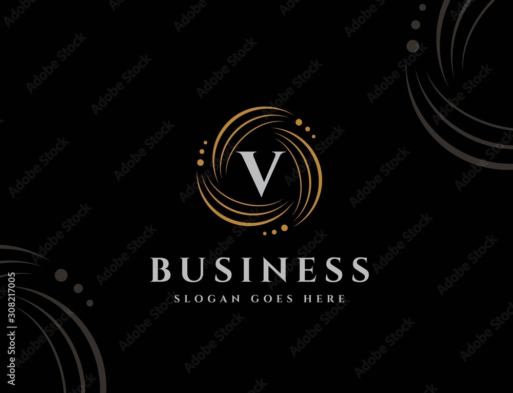 Royal circle gold orbit with dots initial letter V logo design vector ...