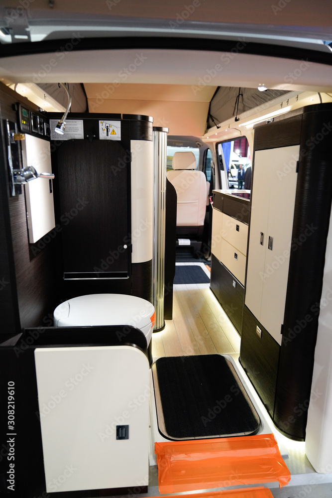 Interior of luxury campervan modern coach with luxury equipment Stock ...