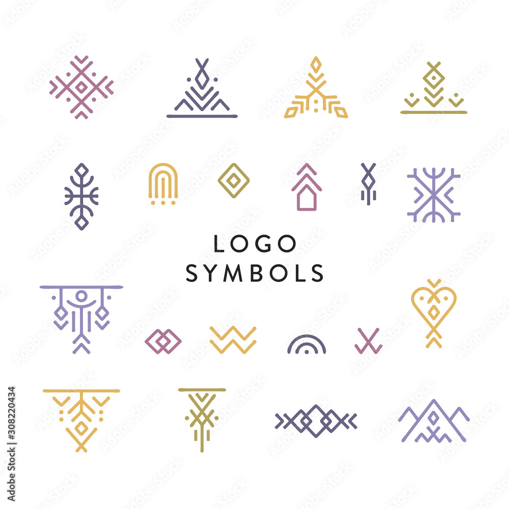 Vector set of line art symbols for logo design in boho and hipster ...