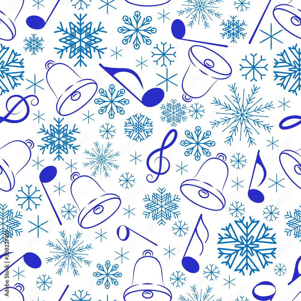 Vetor do Stock: Snowflakes, bells and music notes. Seamless pattern ...